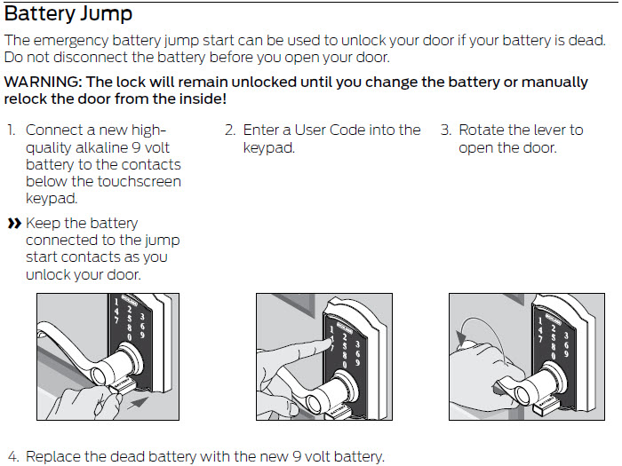 Perform a Battery Jump on Schlage Touch Lever (FE695)