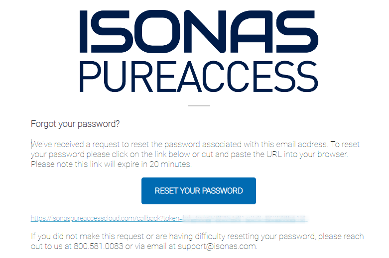 Isonas Pure Access Cloud - Password Reset Process